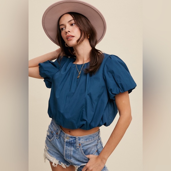 Tops | Midnight Blue Short Sleeve Bubble Top | Poshmark